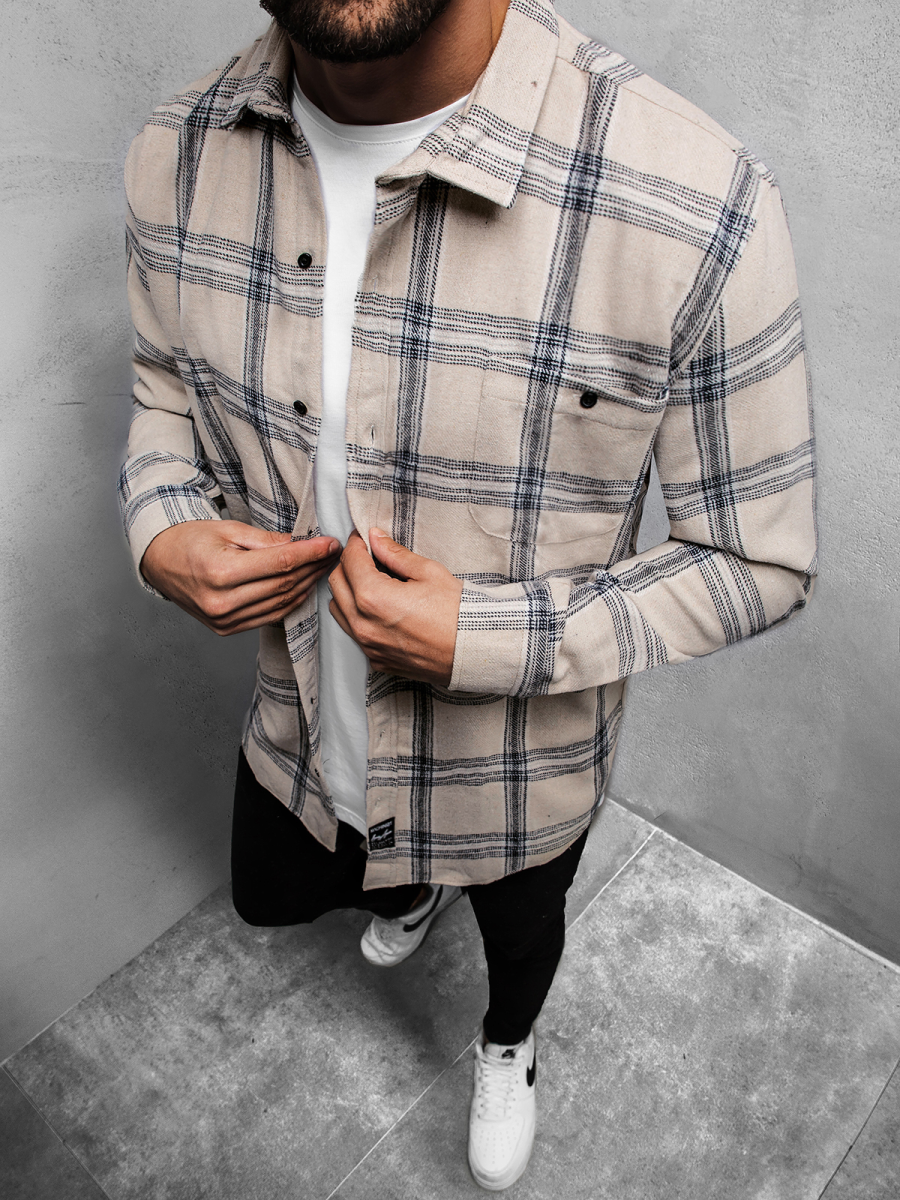 Herren Hemd Beige OZONEE MACH/G501 | OZONEE