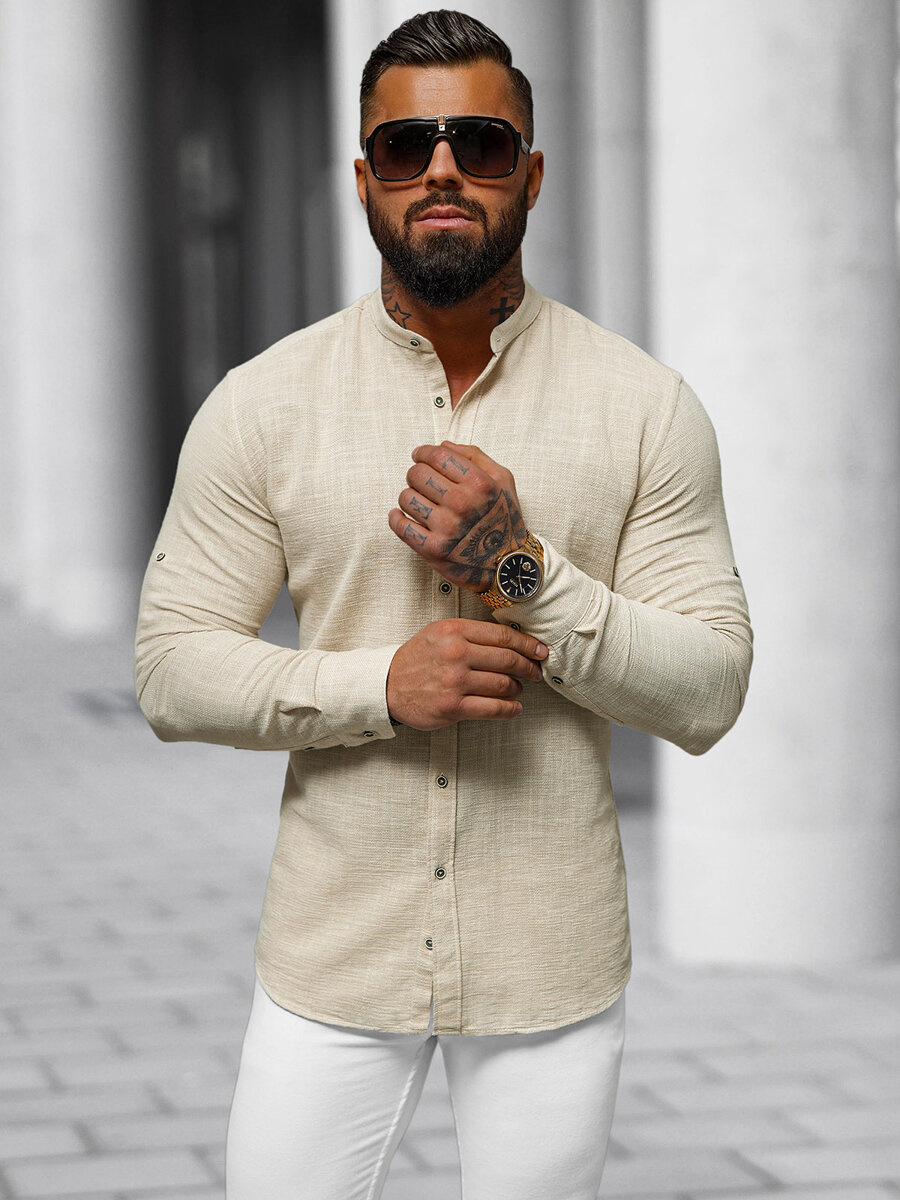 Herren Hemd Beige OZONEE O/V82 | OZONEE