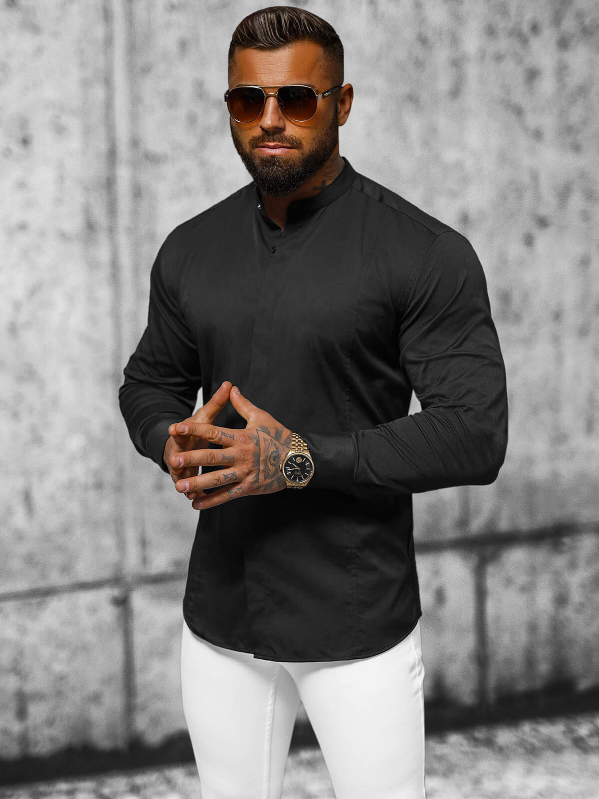 Herren Hemd Schwarz OZONEE O/V73 | OZONEE